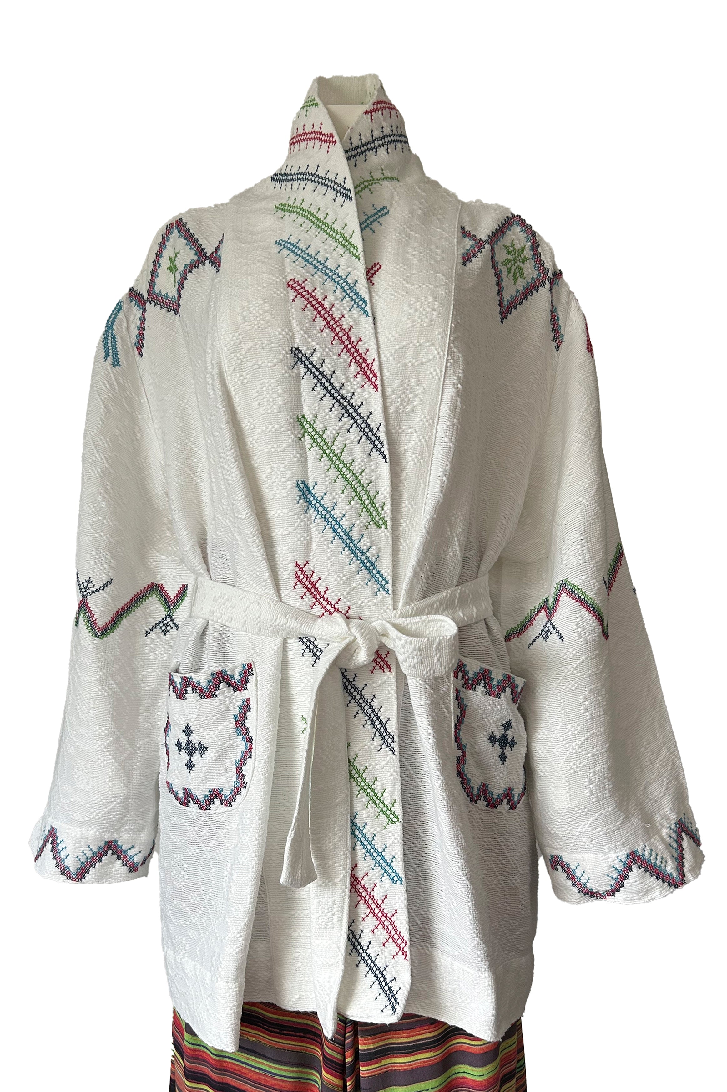 Maya Handwoven Wrap Jacket, Wht/Tur/Red – KINDOM